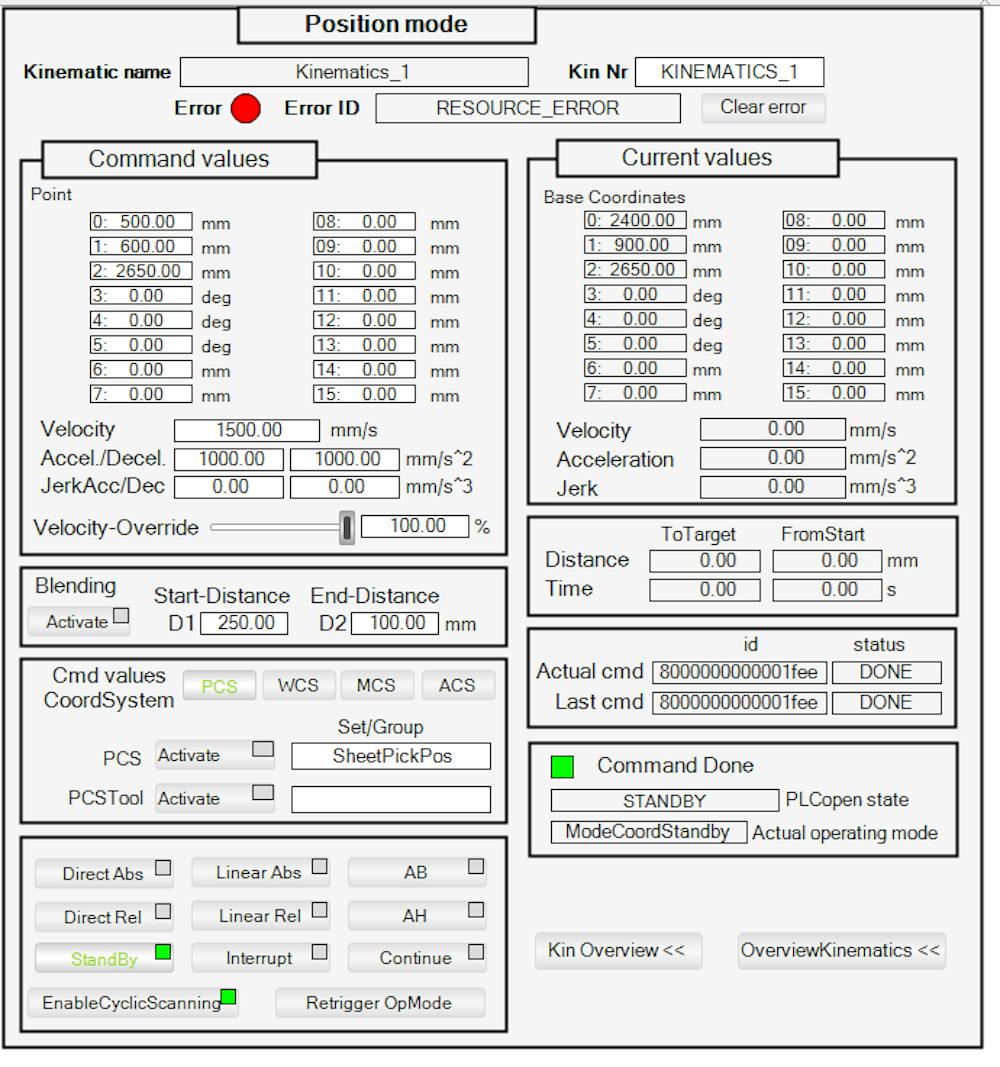 Global kinematics interface variables to OPC
