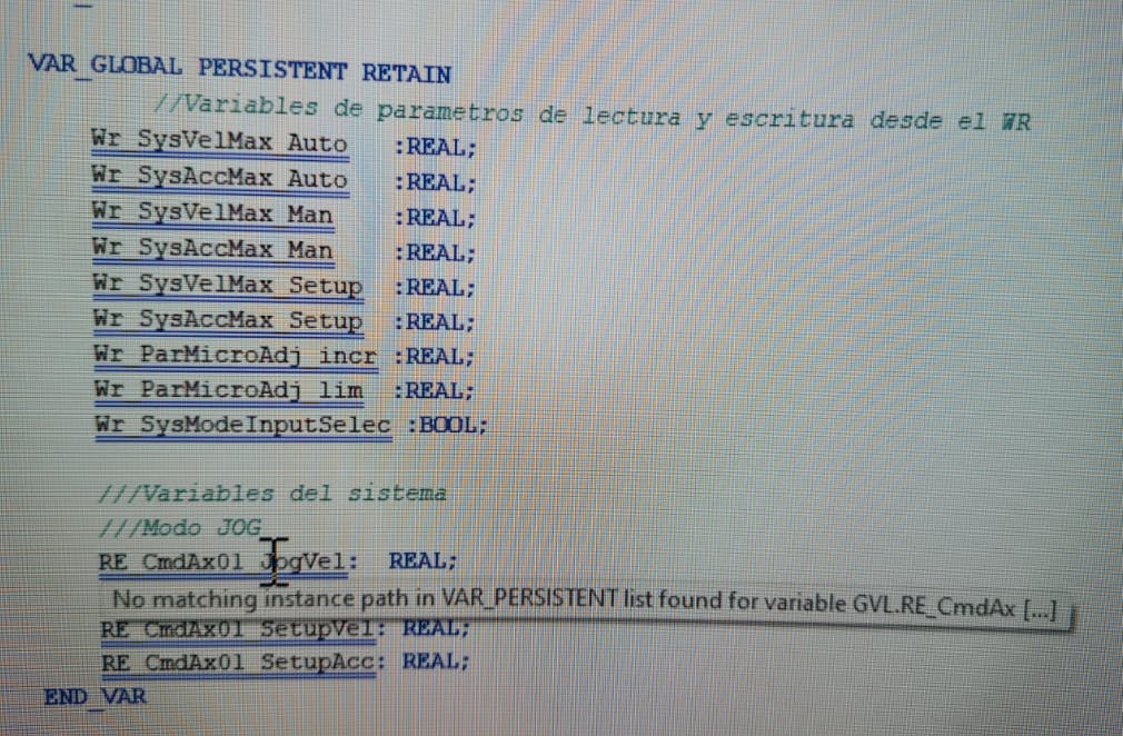 Warning in Global persistent retain variables