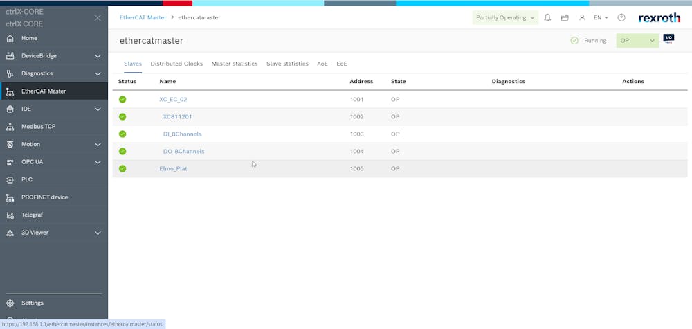 ctrlX EoE communication to Elmo drive not working