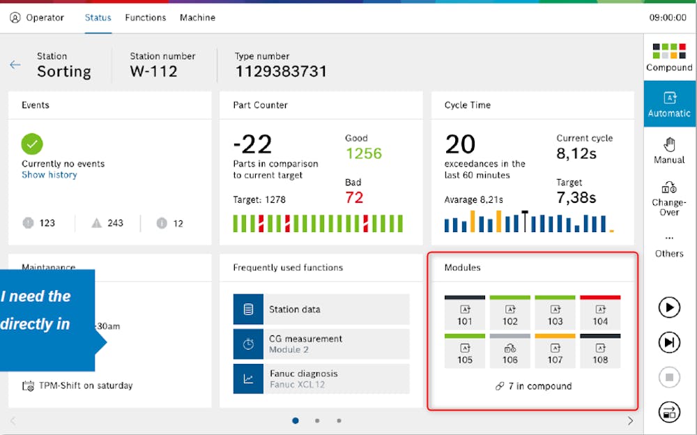 Nexeed V2, status tile Module overview