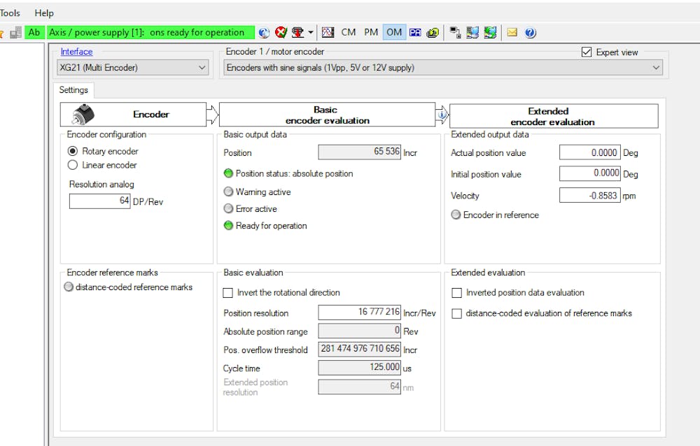 Ctrlx drive sincos relative encoder on XG21