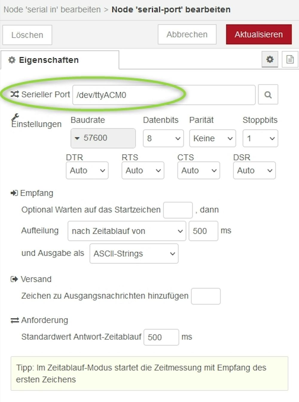 USB serial communication via USB-C /USB-A adapter (/dev/ttyACM0)