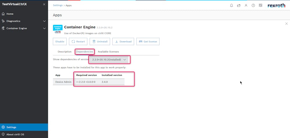 Container Engine: Add dependency to a ctrlX snap