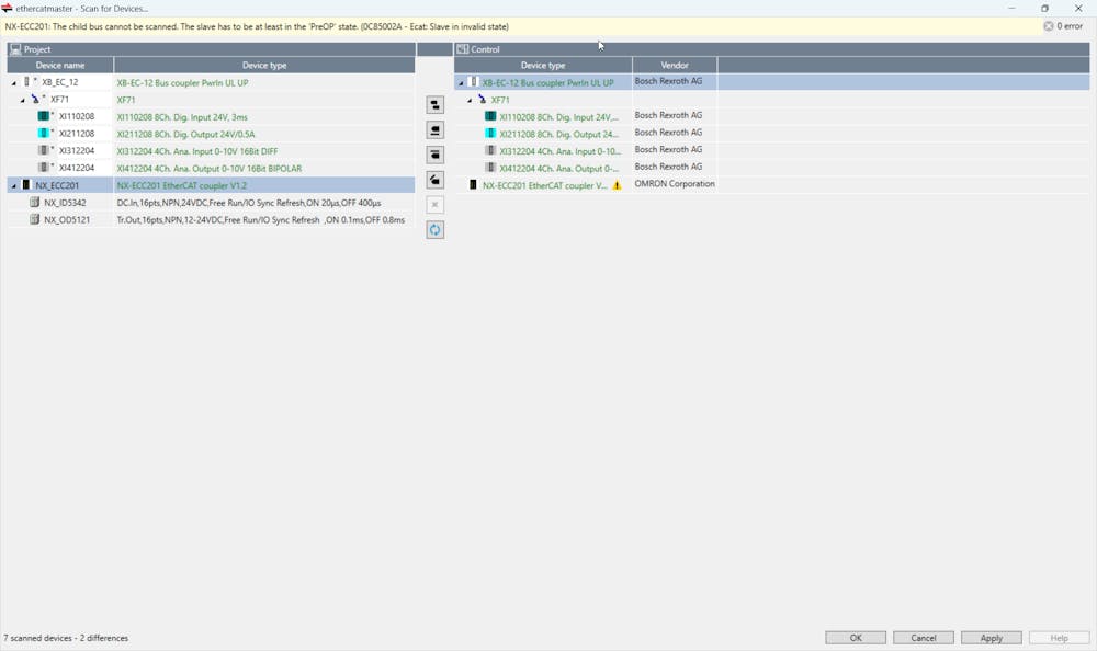 ctrlX EtherCAT with OMRON NX_ECC201 EtherCAT coupler issue