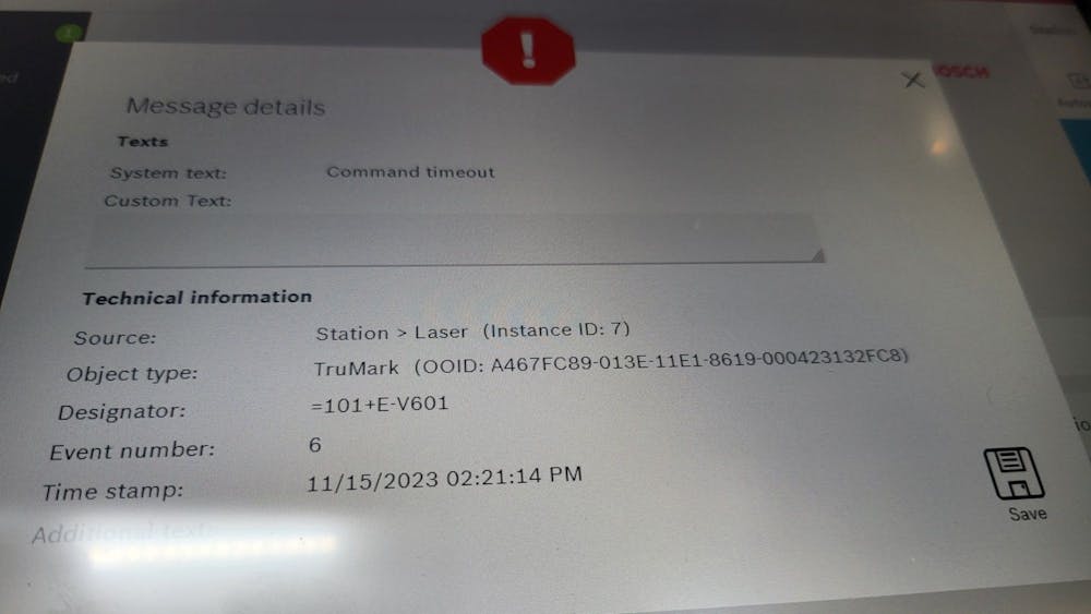 Laser Trumpf TruMark 3000 - the "TrunOff" command does not work (Opcon+ V2)