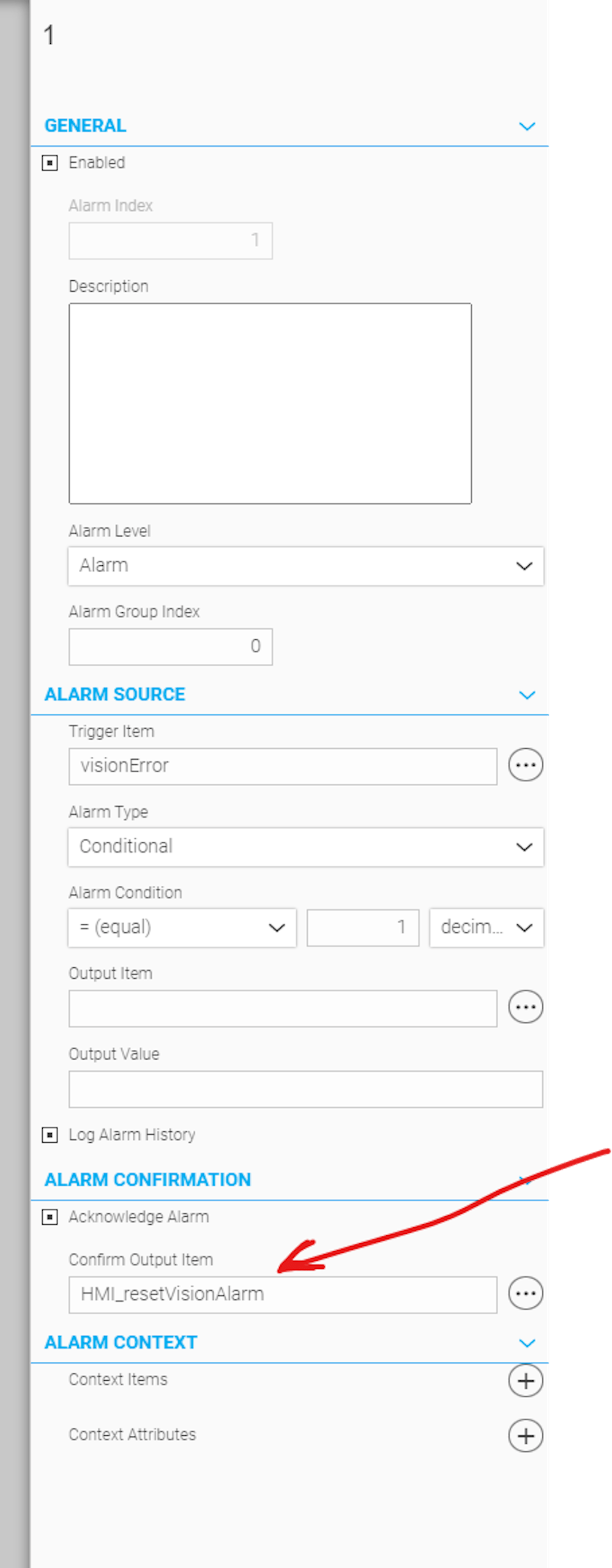 Setting bit on Alarm acknowledgement