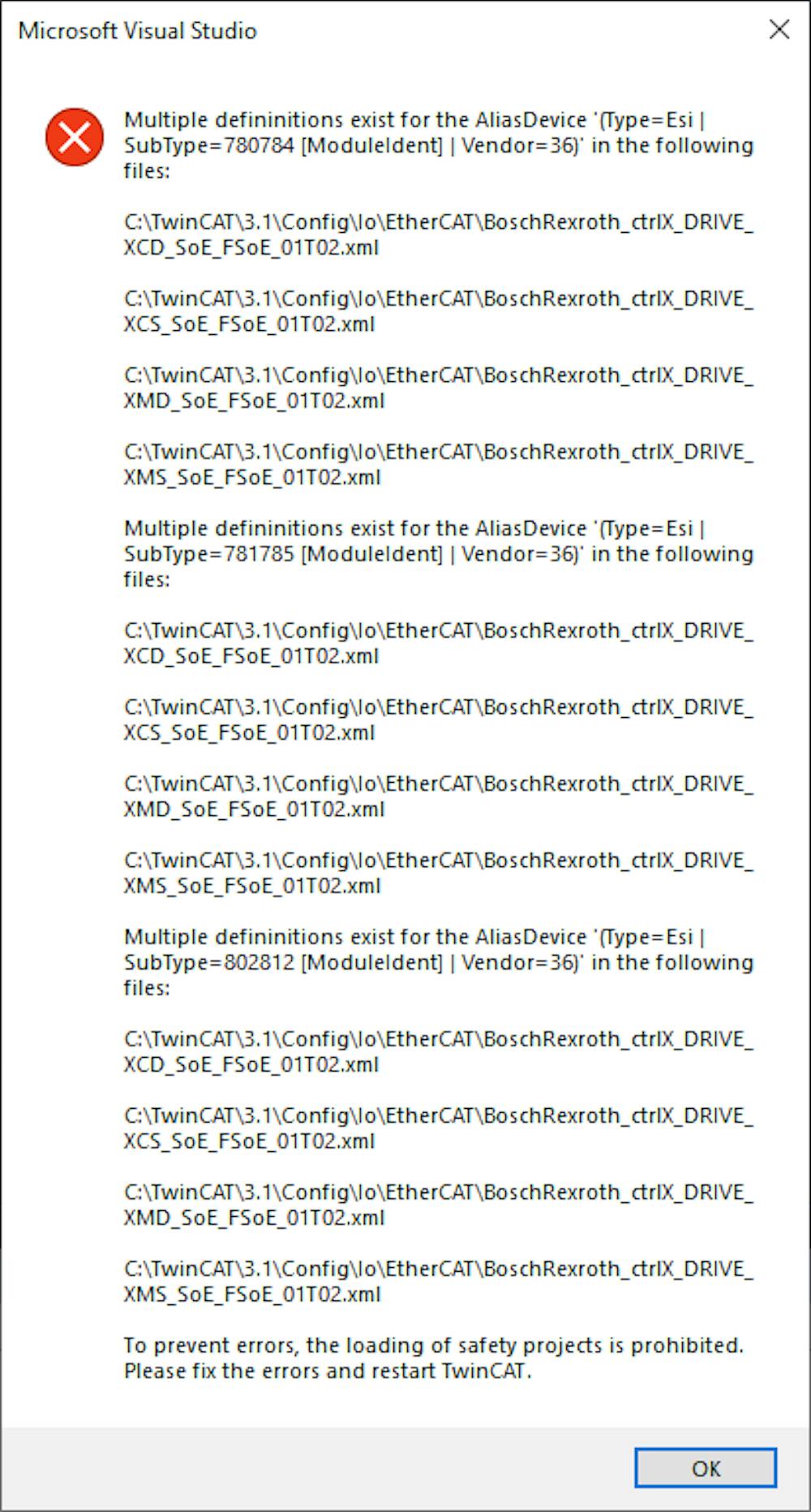 TwinSAFE 4020 error: Multiple definitions exist for the AliasDevice