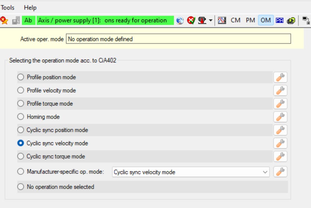ctrlXDrive mode of operation display without "Enable"