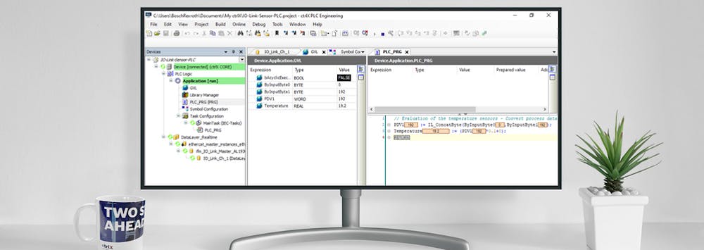 Set up IO-Link Master and IO-Link Sensor and connect it to ctrlX CORE using EtherCAT