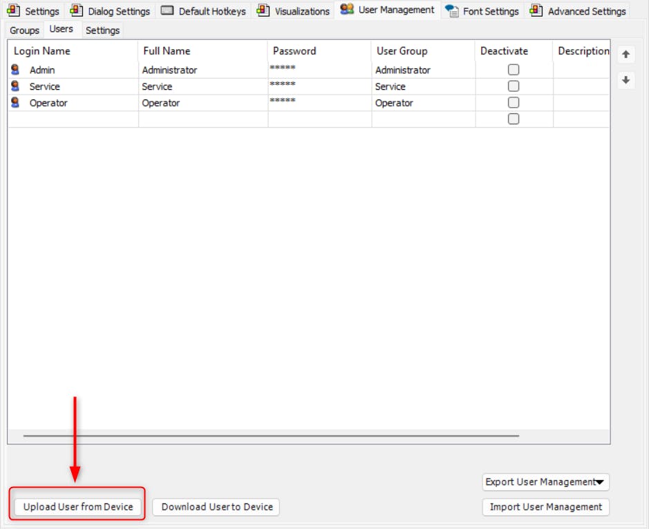 Upload Users from Device WebVisu