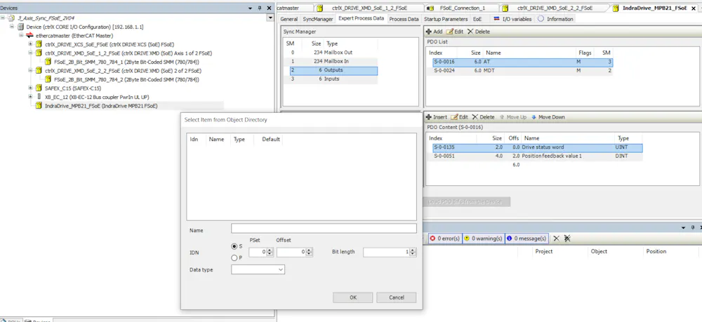 Expert process data list for IndraDrive in I/O Engineering