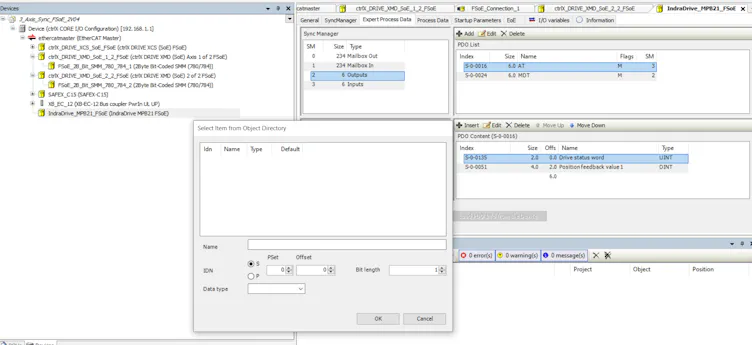 Expert process data list for IndraDrive in I/O Engineering