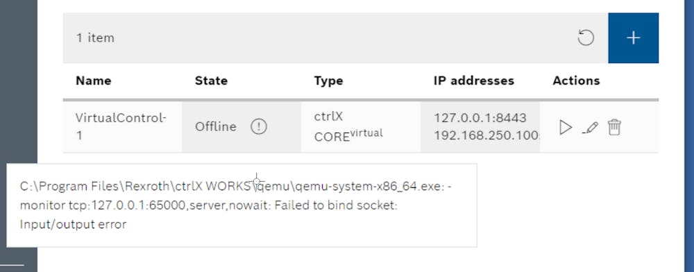 Start Virtual Control fails. (socket problem)