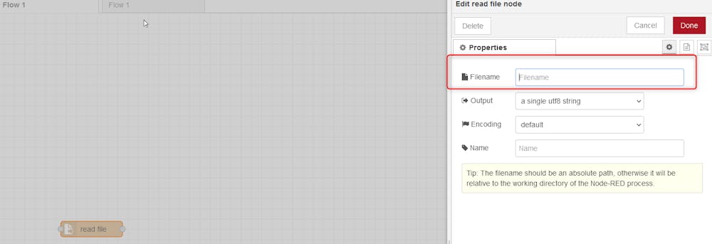 Node-red | read file | path set up