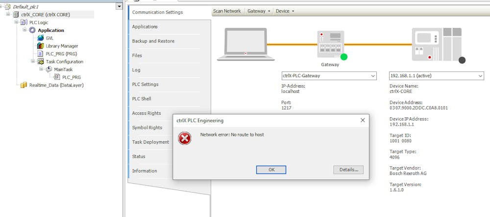 Error during login PLC