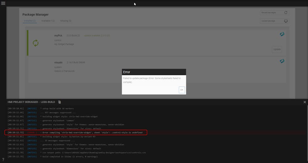 Error on updating a custom widget and conflicts in uninstalled custom widgets