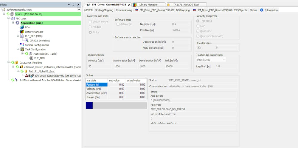 Softmotion Coe Axis (CiA402) - SM_Drive_ETC_GenericDSP402: Configuration error