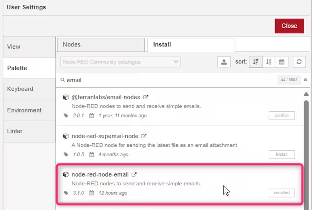 Create a CSV file using Node-red and send it via email