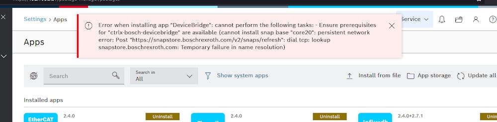 Installation error to install Bosch Device Bridge version 3.2.9 on ...