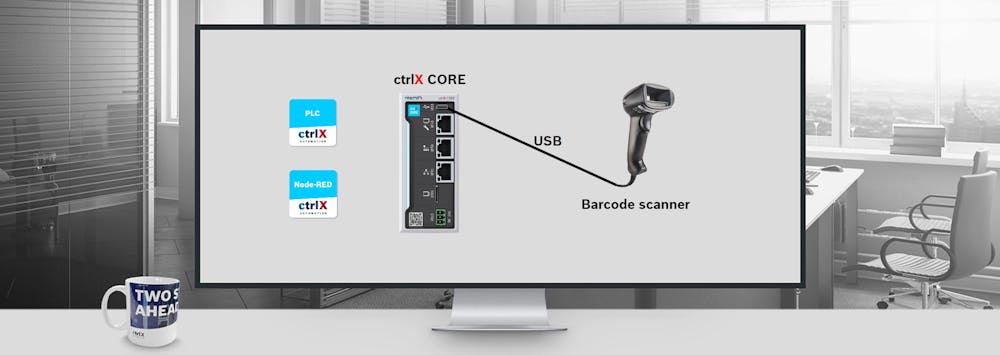 Barcode scanner with Node-RED/PLC via ctrlX CORE using USB port