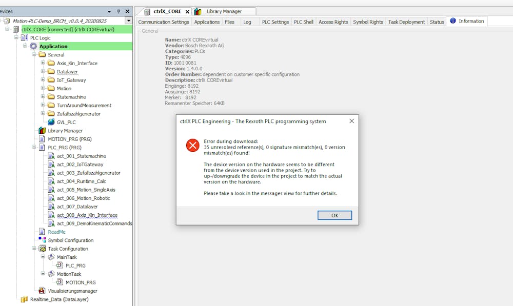 Project Device version does not match hardware