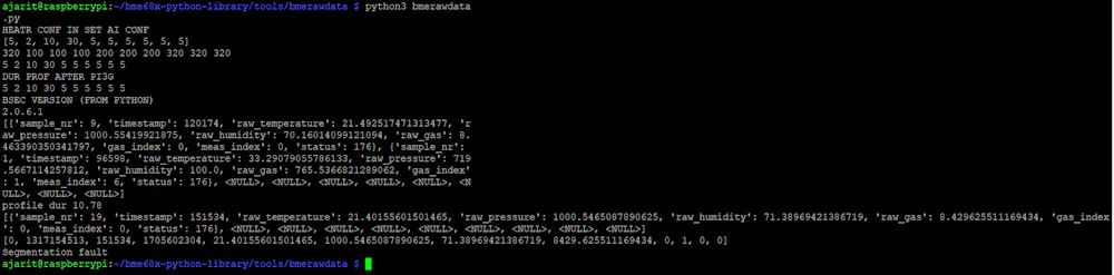 Segmentation problem with BME688 and Pi3g library